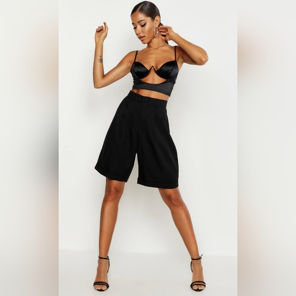 Boohoo | Shorts | Boohoo Button Front Turn Up Tailored City Short Black ...